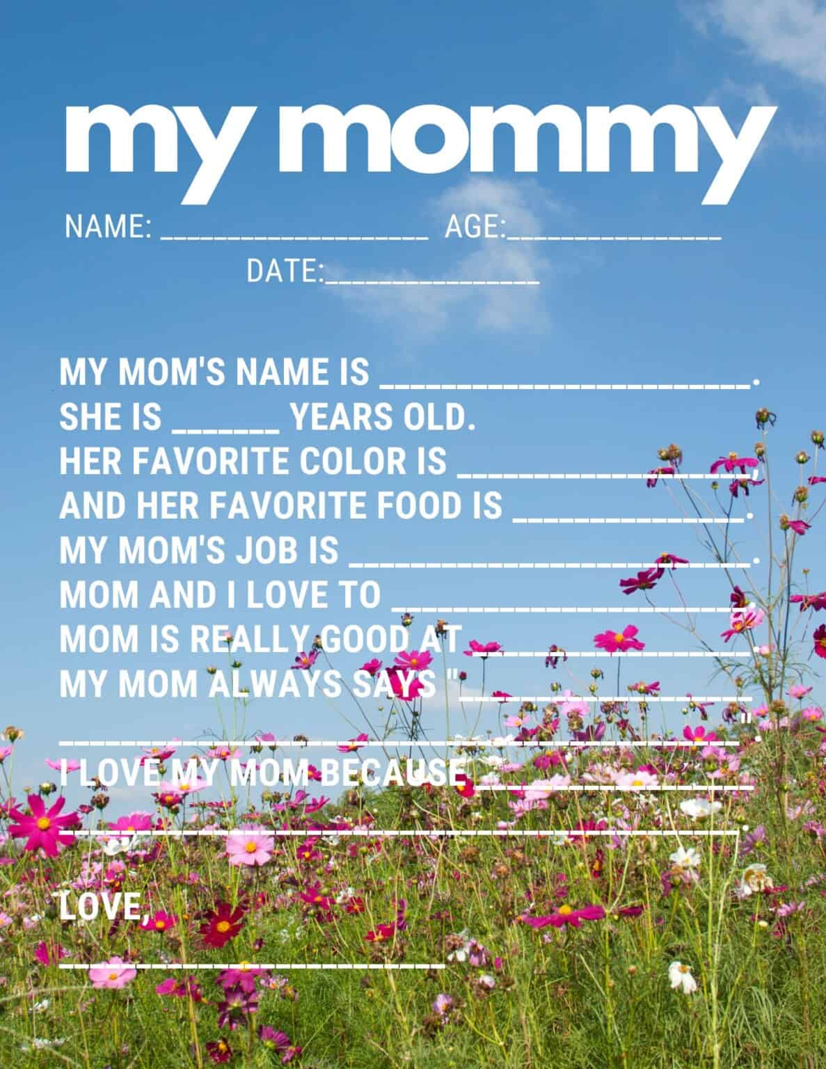 All About Mom Questions: Mother's Day Interview (Free Printable ...